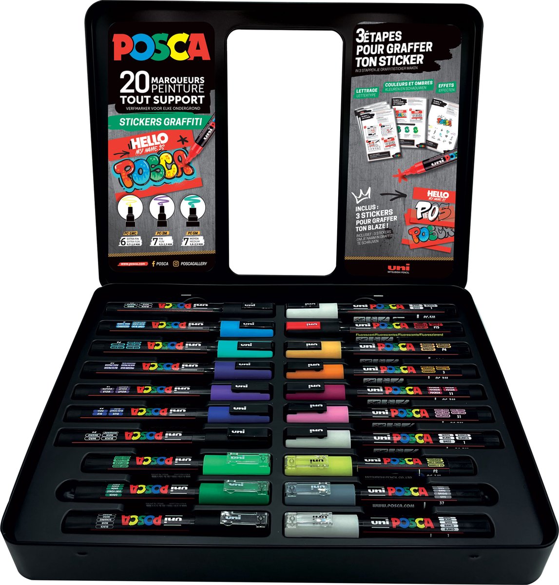 Posca - stiften - complete set - metalen koffer - graffiti stickers ...