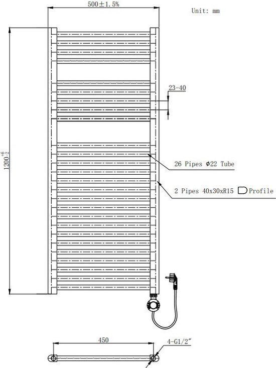 Bally Elektrische Handdoekradiator Lydia - Smart WiFi - 120x50 cm - 543 ...