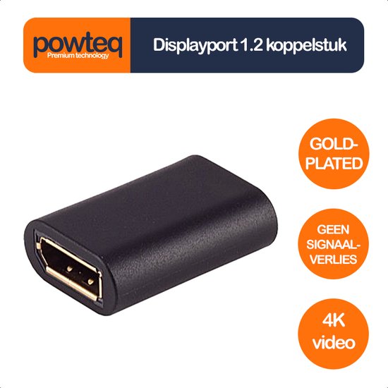 Powteq premium - Koppelstuk Displayport 1.2 - Koppel eenvoudig twee Displayport kabels... | bol