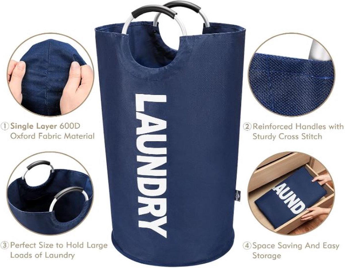 Wasmand – Waszak – Laundry basket - Opvouwbaar – 81L - Blauw | bol