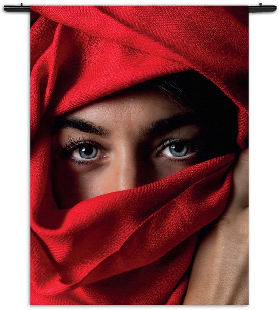 Mezo Wandkleed Jonge Arabische Vrouw Met Rode Hoofddoek Rechthoek ...