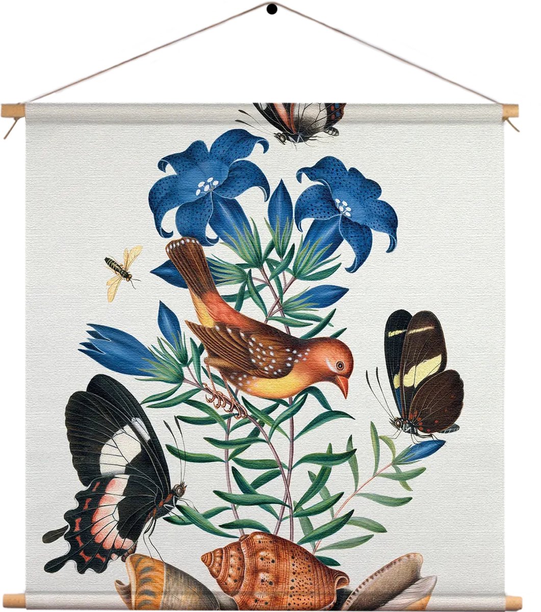 Textielposter Prent Natuur Vogel en Bloemen 02 Vierkant L (45 X 45 CM) - Wandkleed -... | bol.com