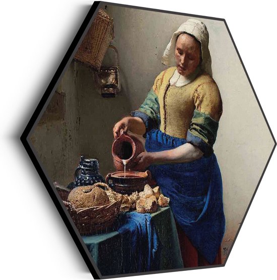 Akoestisch Schilderij Johannes Vermeer Het Melkmeisje 1660 Hexagon Basic M (60 X 52... | bol