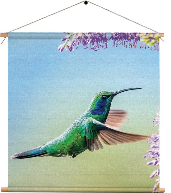 Textielposter Colibri Onderweg Naar Lavendel Vierkant XL (60 X 60 CM) - Wandkleed -... | bol