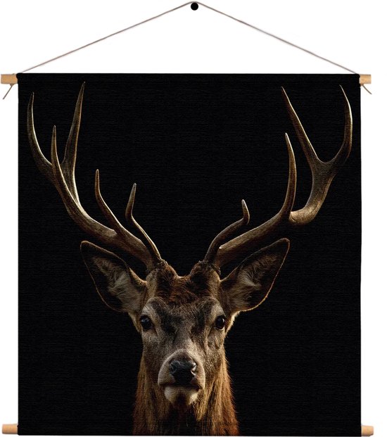 Textielposter Edelhert Met Zwarte Achtergrond Vierkant XXL (90 X 90 CM ...