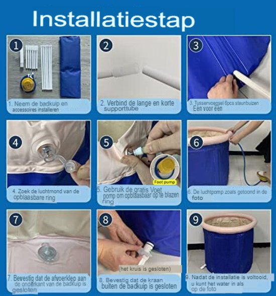 Ijsbad Opblaasbaar - Ice Bath - Dompelbad - Donker Blauw - 75cm | bol