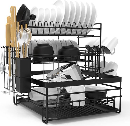 Afdruiprek, 3-laags afdruiprek met lekbak, afneembaar roestvrij stalen ...