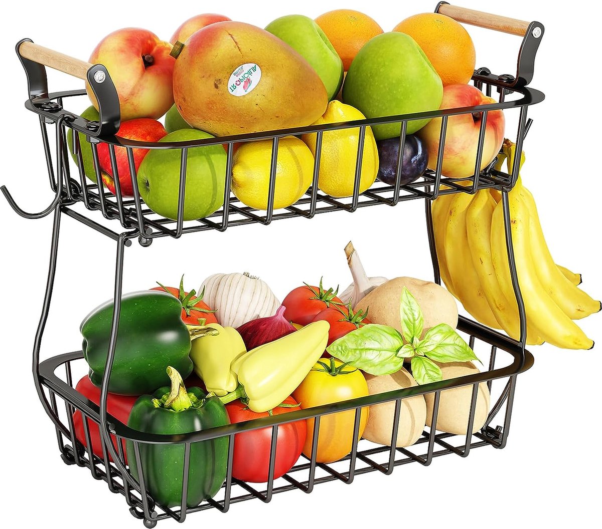 Fruitmand met 2 verdiepingen met 2 bananenbeugels, fruit-groentemand ...