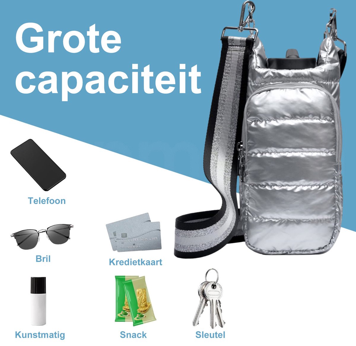 Waterflesdraagtas Crossbody Waterfles Waterfleshouder tas met riem ...