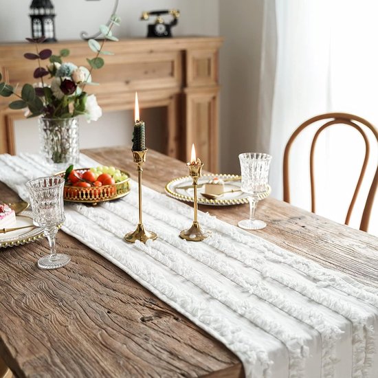 100% katoen macrame tafelloper, handgemaakte natuurlijke stof witte ...