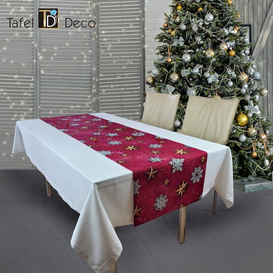 Kerst tafelloper rood met een 3D print 50 x 260 Tafel-Deco | bol
