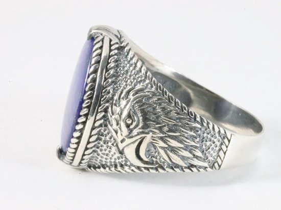 Zware bewerkte zilveren ring met lapis lazuli - maat 19 | bol
