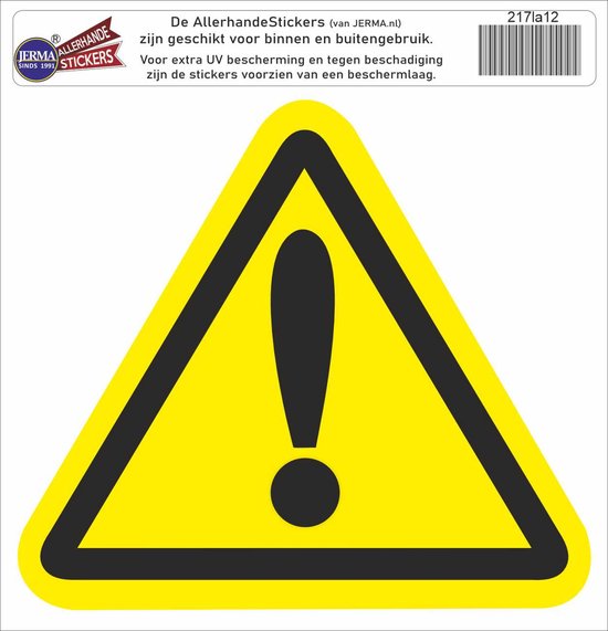 Gevaar sticker, uitroep teken geel zwart 20 cm. | bol