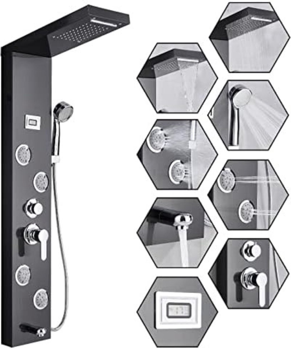 Douchepaneel - Regendouche met thermostaatkraan - Regendouche zwart | bol