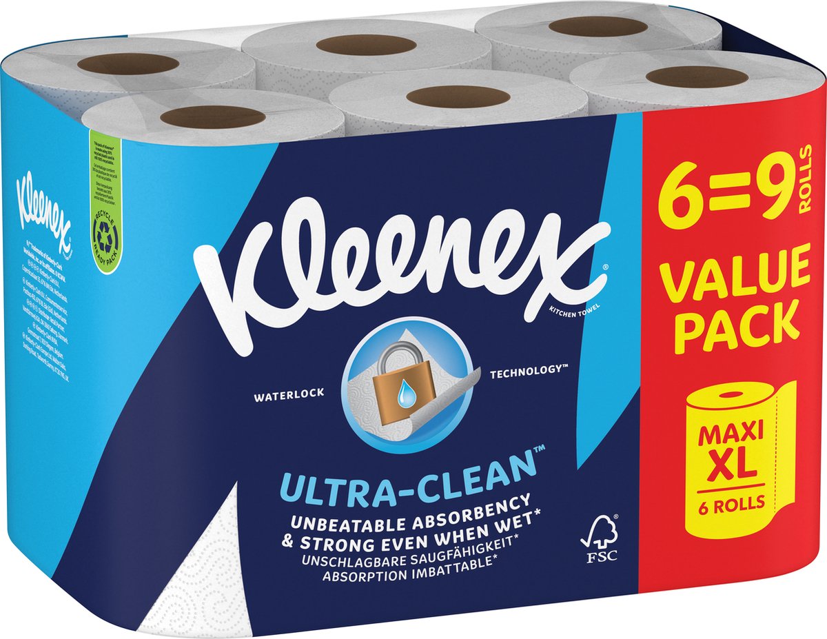 Kleenex keukenpapier - Keukenrol Ultra Clean - 6 Maxi XL rollen ...