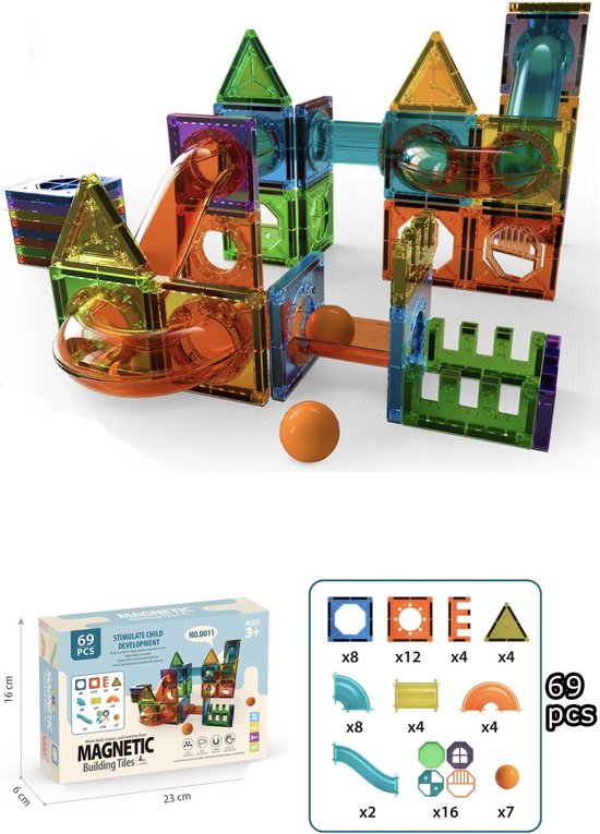 Magnetische Bouwstenen Magnetisch Speelgoed 69 stuks Constructie ...