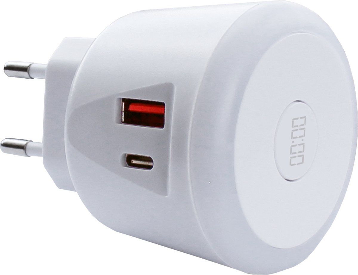 EcoSavers USB Timer Charger USB en USB-C lader 20W met ingebouwde ...