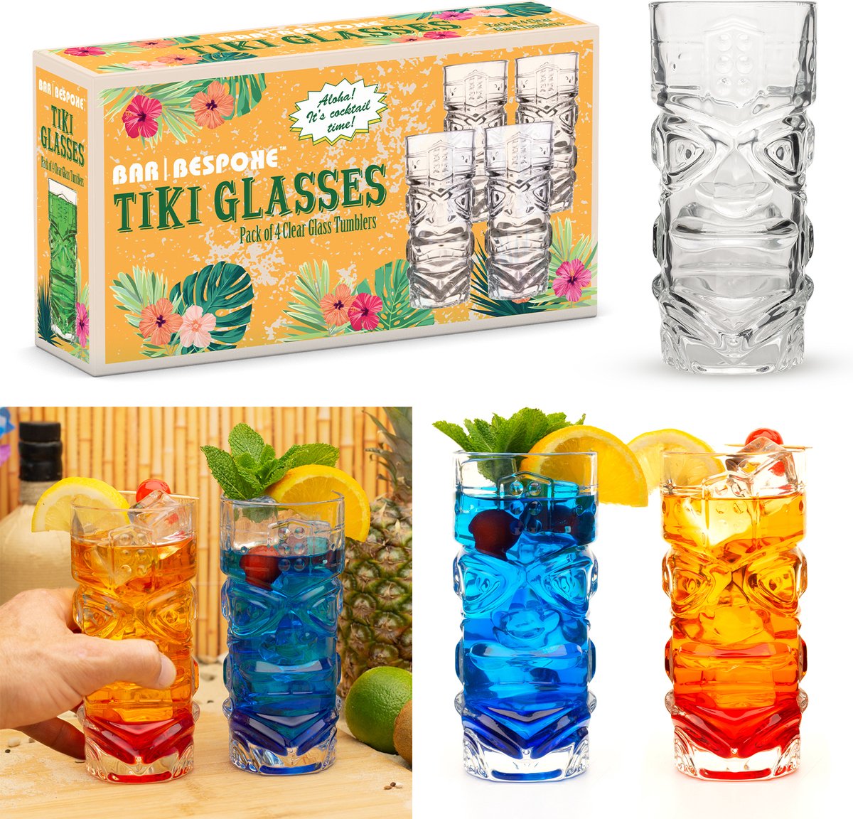 Bar Bespoke Tiki Verres (Set de 4) Tasses Tiki - Cocktail - Hawaï ...