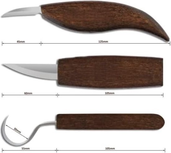 Houtsnijset - Houtsnijden - Houtsnijmes - Lepelmes - Set met Tas - Hout ...