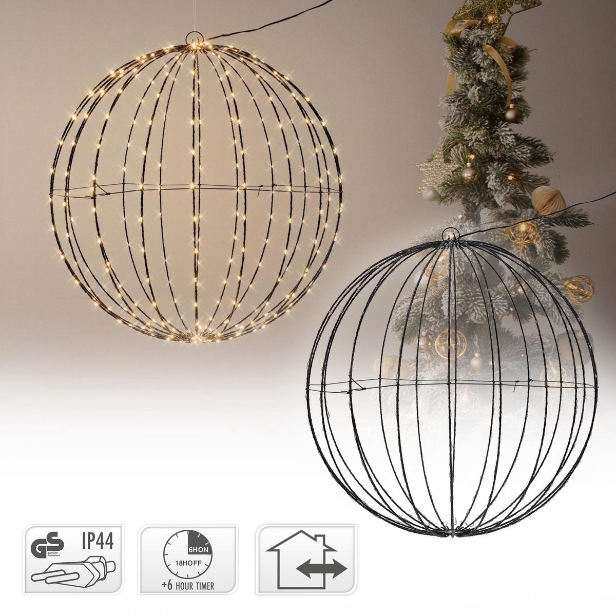 Kerstverlichting - Lichtbol 60cm - Metaal INCL timer - Warm licht | bol