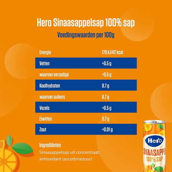 Hero Sinaasappelsap - Blikjes Sinaasappel Fruitsap - 100% Puur Fruit ...