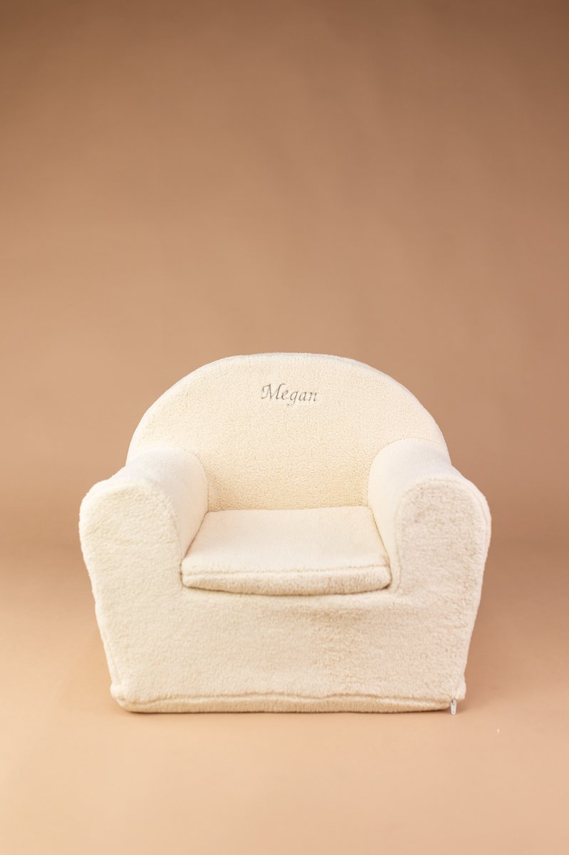 Kinderfauteuil met naam - Teddy stof - Beige - Wit | bol