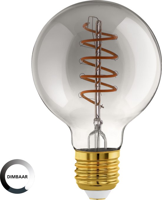 EGLO LED Lamp - E27 - Ø 9,5 cm - G95 - Smoke - 2000K - Dimbaar | bol