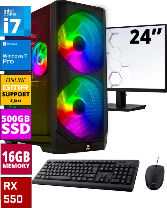 Intel Compleet PC SET 24" | Intel Core i7 | 16 GB RAM | 500 GB SSD | RX 550 | Windows... | bol