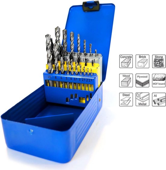 Boorbitset , 15 - delig, 23 stuks , in een plastic doos of metalen doos ...