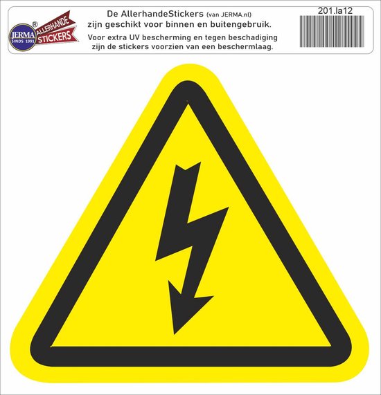 Driehoek stickers geel, zwart. Elektrische spanning . 20 cm | bol
