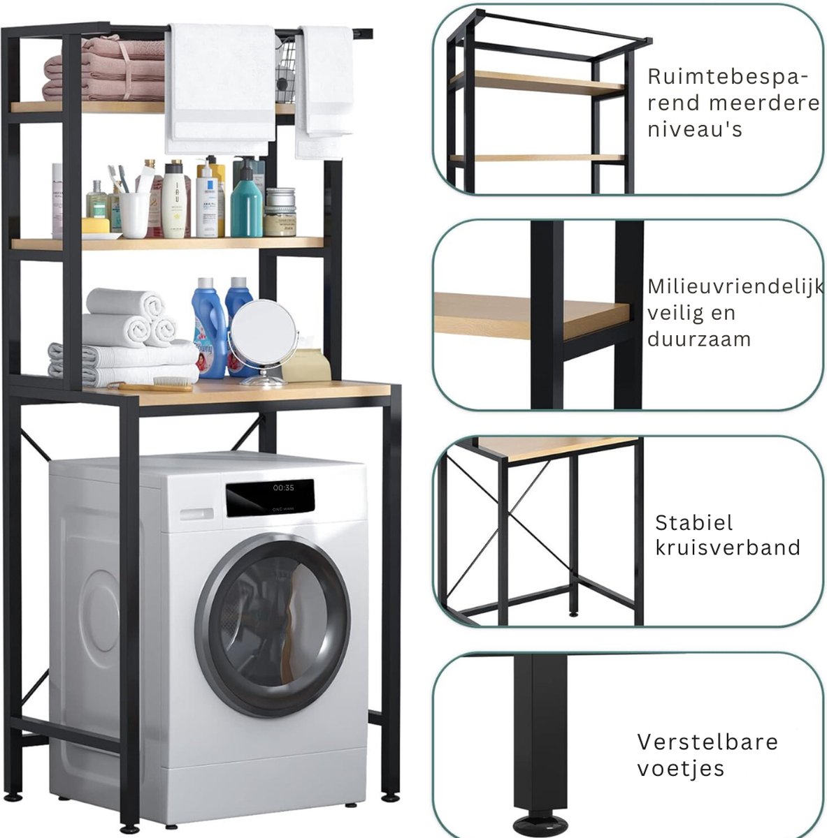 Wasmachine ombouw - Wasmachine meubel - Wasdroger kast - Donkergrijs ...