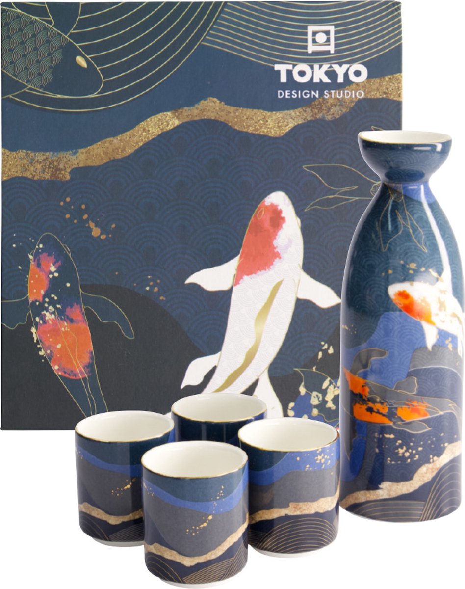 Tokyo Design Studio - Sake Set - 4 Kopjes - 1 Sake Fles - Kawaii - 220/50ML | bol