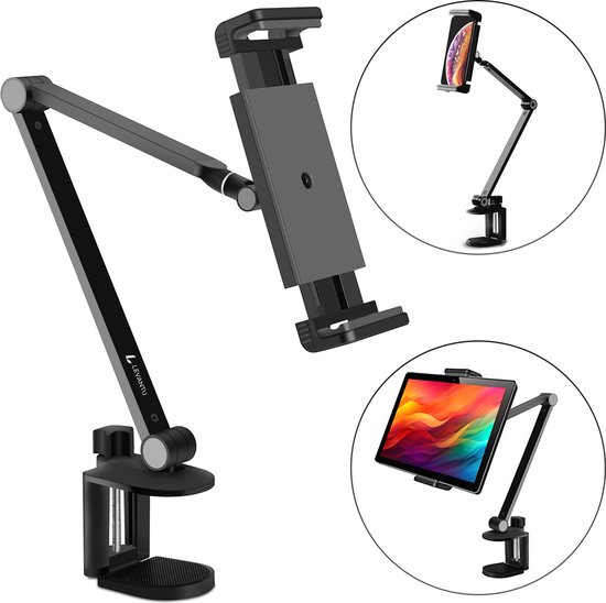 LEVANTU Tablethouder - verstelbare arm voor telefoon en tablet - Zwart ...