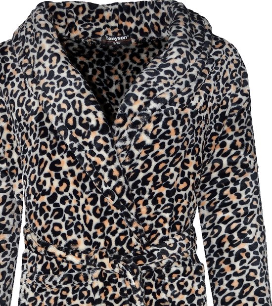 Dames badjas fleece benyson panterprint bruin L/XL | bol