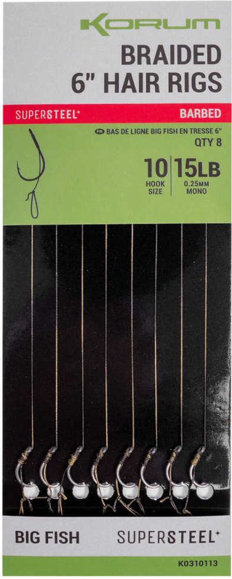 Korum Supersteel Big Fish Braided Hair Rigs 6 Barbless (8 pcs) - Maat ...