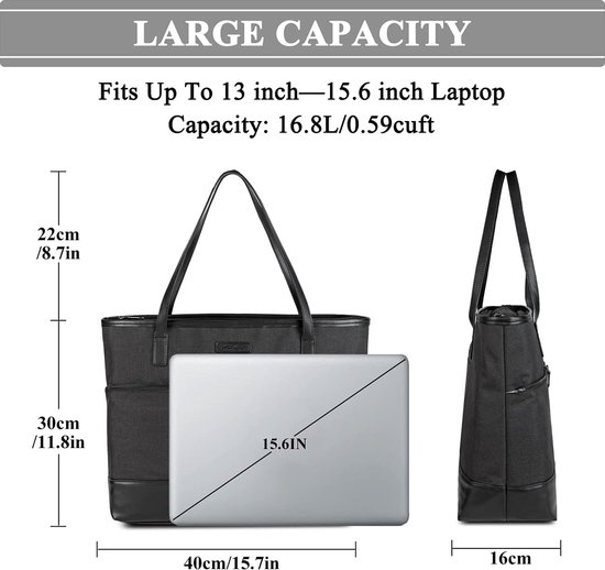 dameslaptophandtas, grote 15,6 inch notebooktas, waterafstotende ...