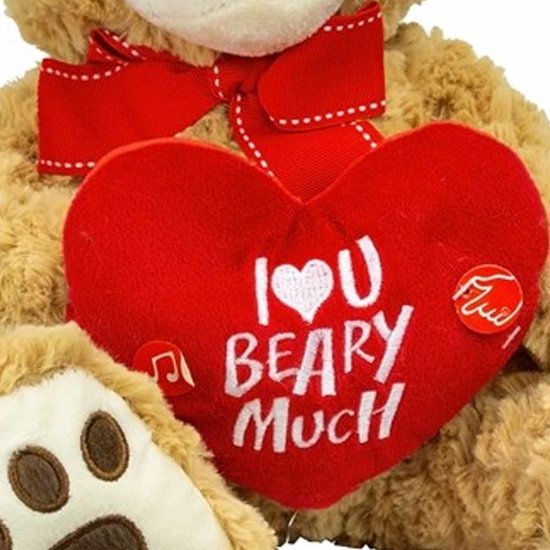 Pluche knuffelbeer/teddybeer met I love you hartje - met geluid - licht ...