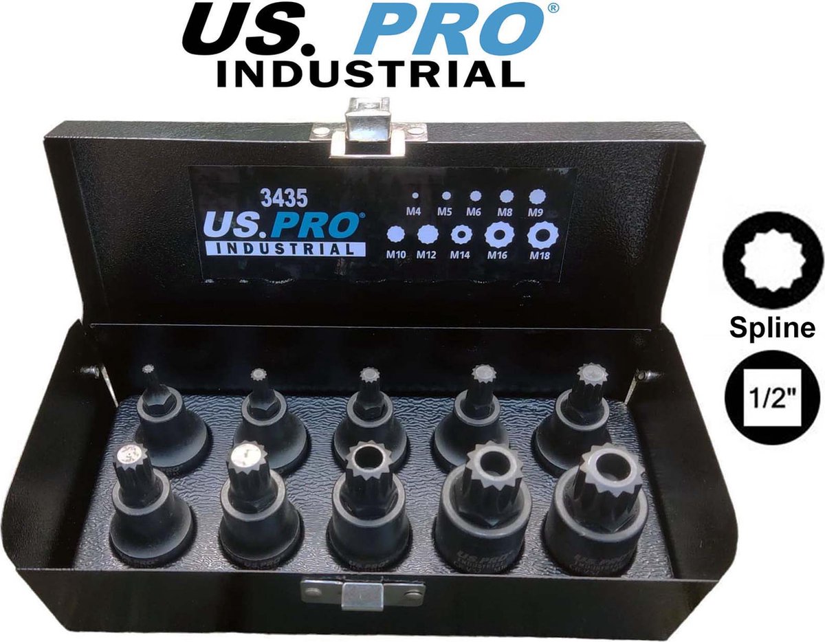 Professionele Spline / Veeltand krachtdoppenset 1/2" met M4 - M5 - M6 ...