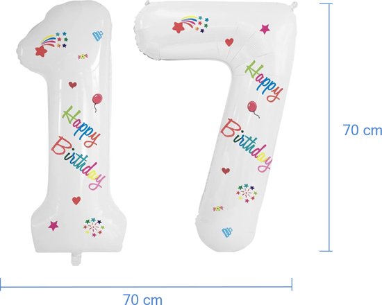 Folie Ballonnen Cijfers 17 Jaar Happy Birthday Verjaardag Versiering ...