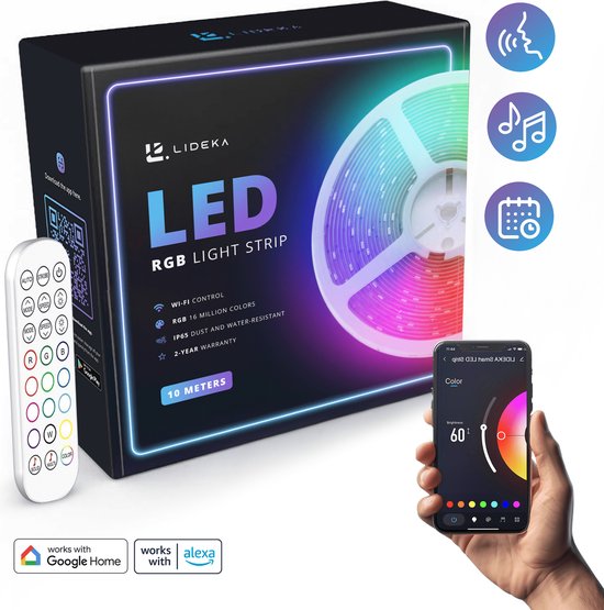 Lideka - LED-Strip - 10 Meter (2x5) - RGB -Verlichting - met Afstandsbediening - Led... | bol