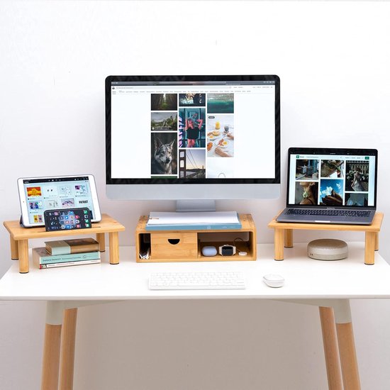 ROCDEER Bamboo Dual Monitor Shelf for 2 Monitors, Monitor Stand Riser ...