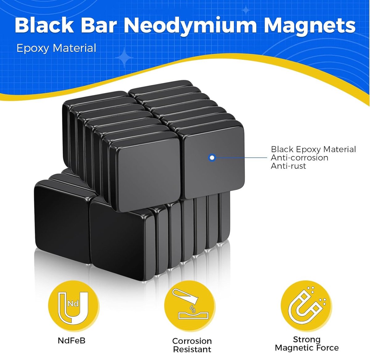 30 stuks zwarte neodymium sterke magneten kubus 10 x 10 x 3 mm, zeer ...