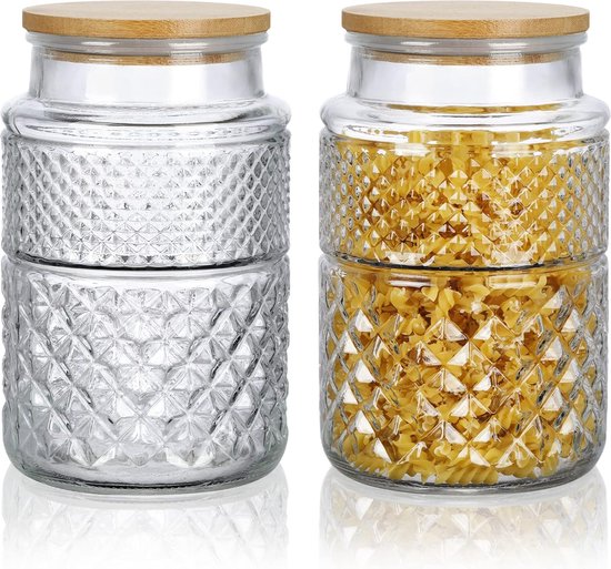Glazen koekjesdoos met deksel, 2-delige set, luchtdichte bewaarpotten ...
