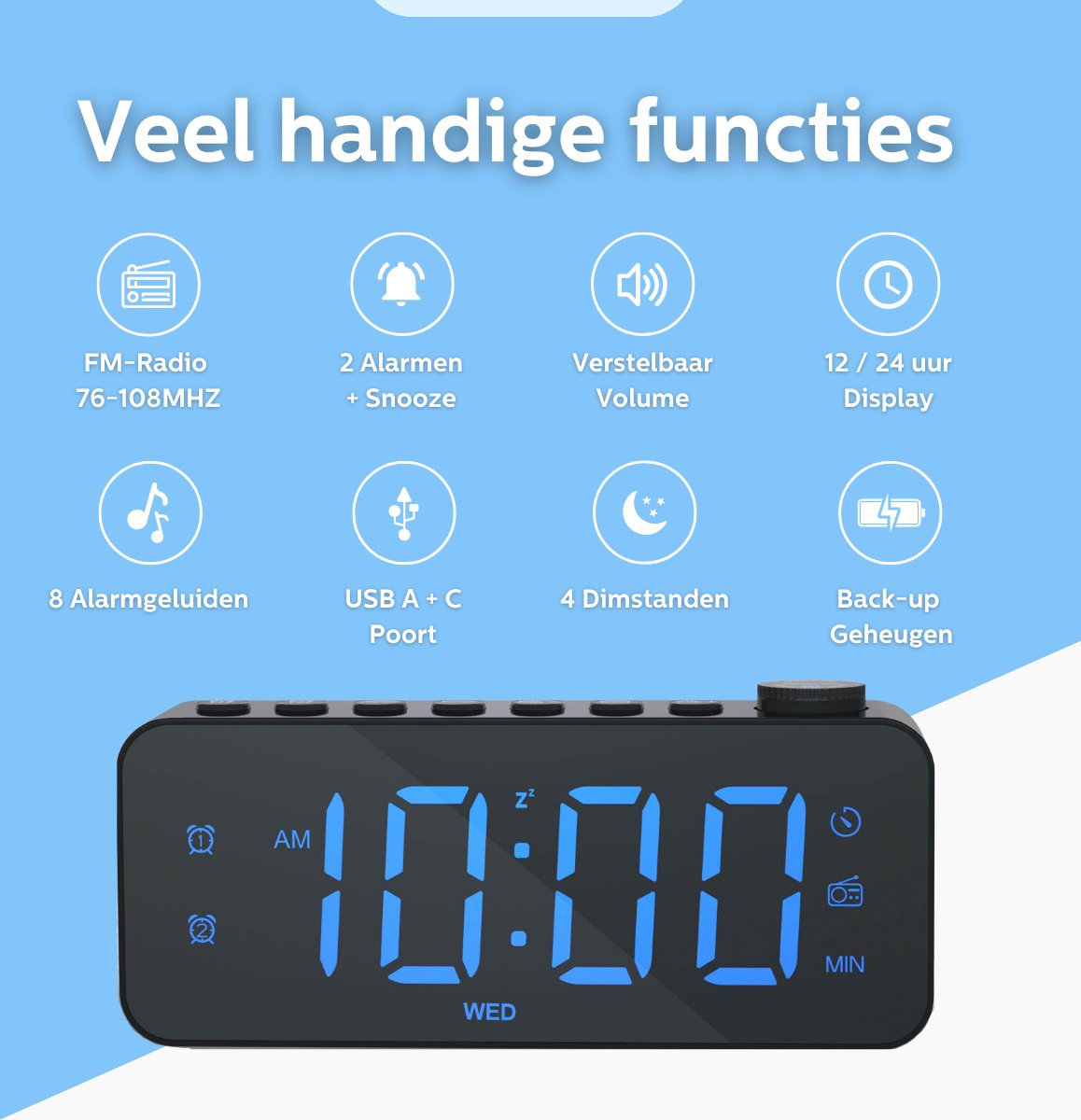 Zookie Wekkerradio - Digitale Wekker voor Slaapkamer - Wekker Digitaal ...