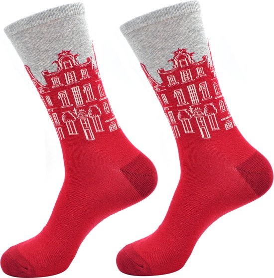 Robin Ruth - Amsterdamse huizen - Grijs/rood - Heren sok - Maat 41-46 | bol