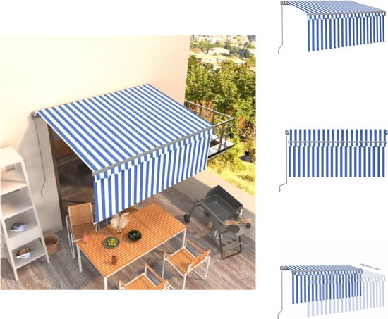 vidaXL Uitschuifbare Luifel - Buitenluifel 3x2.5m Blauw en Wit ...