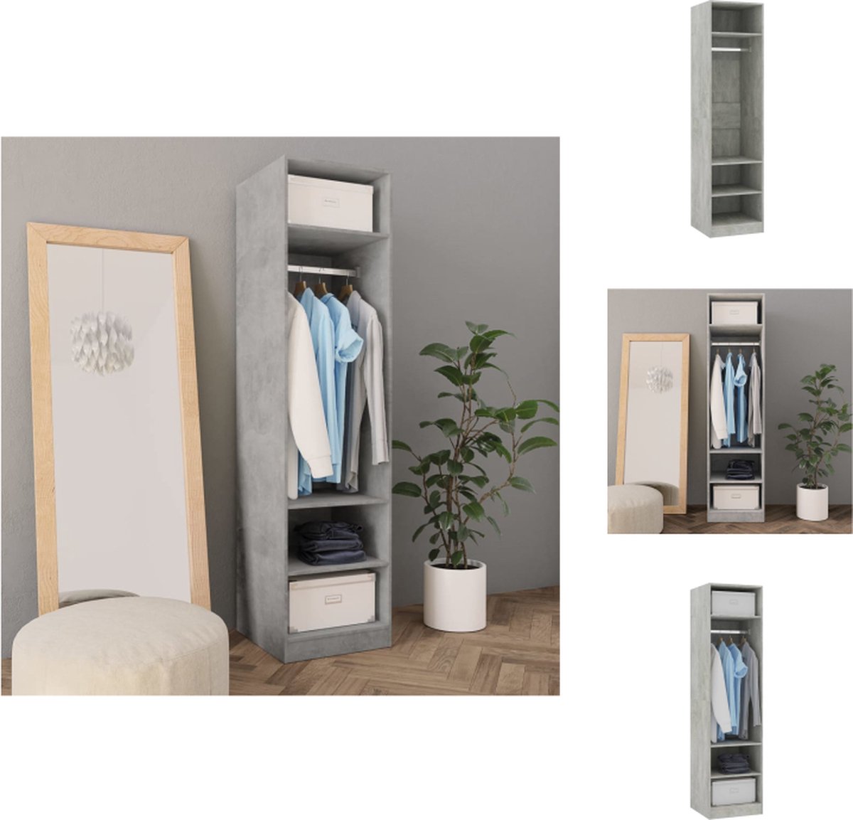 vidaXL Kledingkast Compacte Betongrijs 50x50x200 cm - Stevig en ...