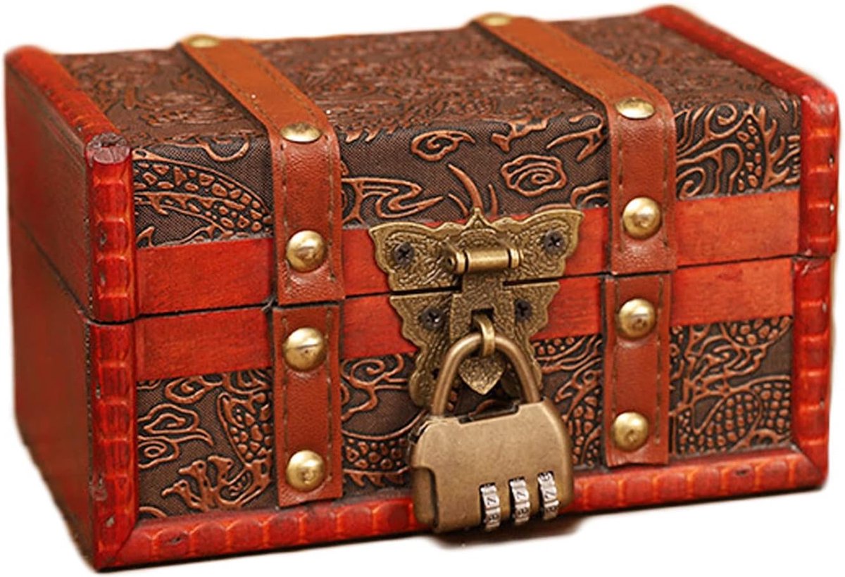 Vintage Wooden Treasure Chest, Treasure Chest with Combination Lock ...