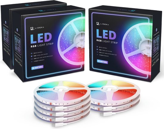 Lideka® - LED strip 50 Meter - Pakket Van 20 + 20 + 10 Meter - RGB - incl. App - Light... | bol