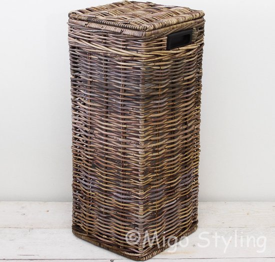 MigoStyling - Wasmand - Smal - Rotan - Riet - Brown - Met deksel - 30 x ...